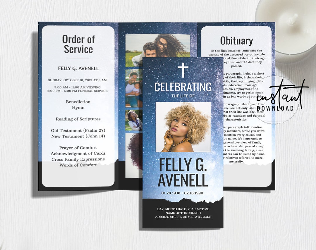 Trifold Funeral Program Template, Tri-fold Brochure, Milky Way Galaxy ...