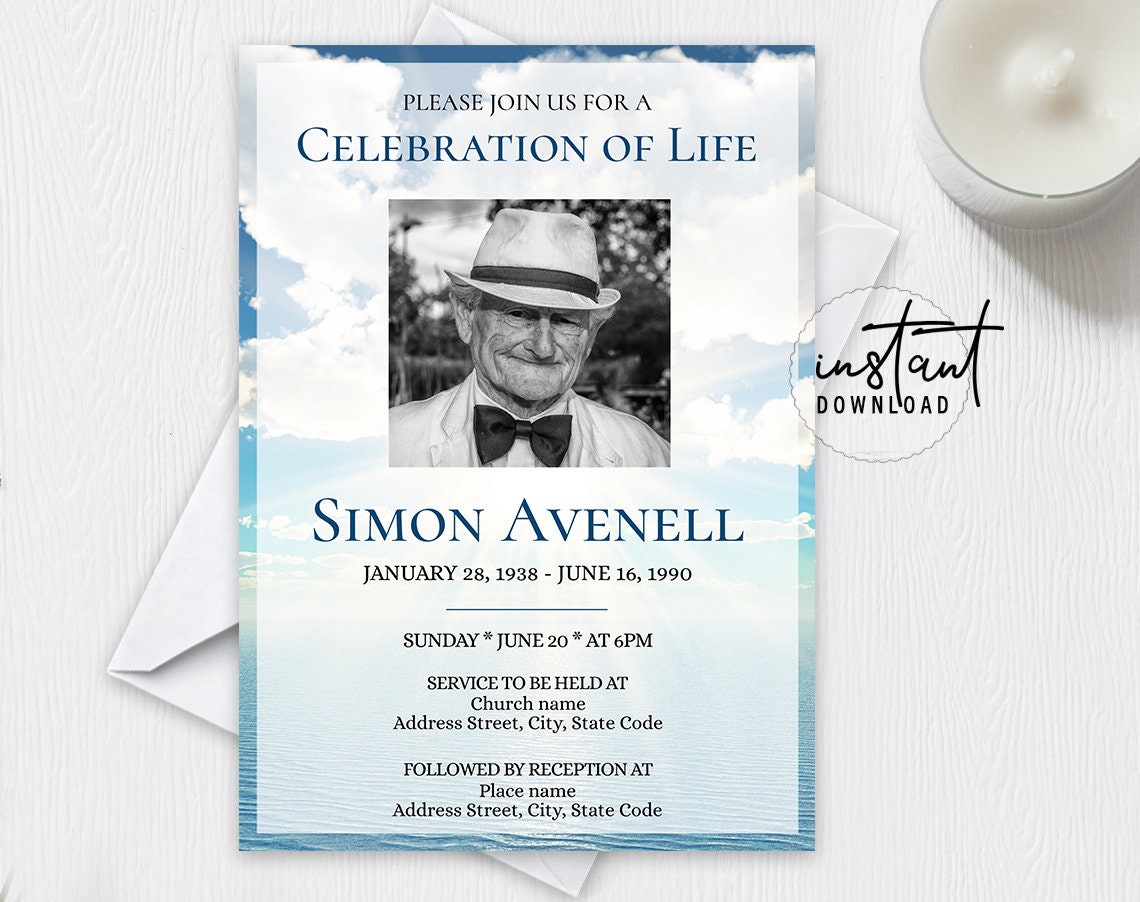 Editable Funeral Invitation Template Celebration of Life - Etsy