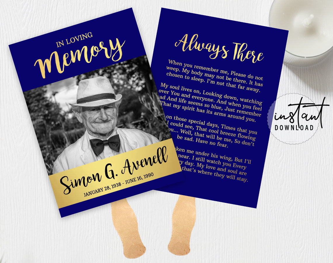 Funeral Program Fan Funeral Fans Template Blue and Gold - Etsy