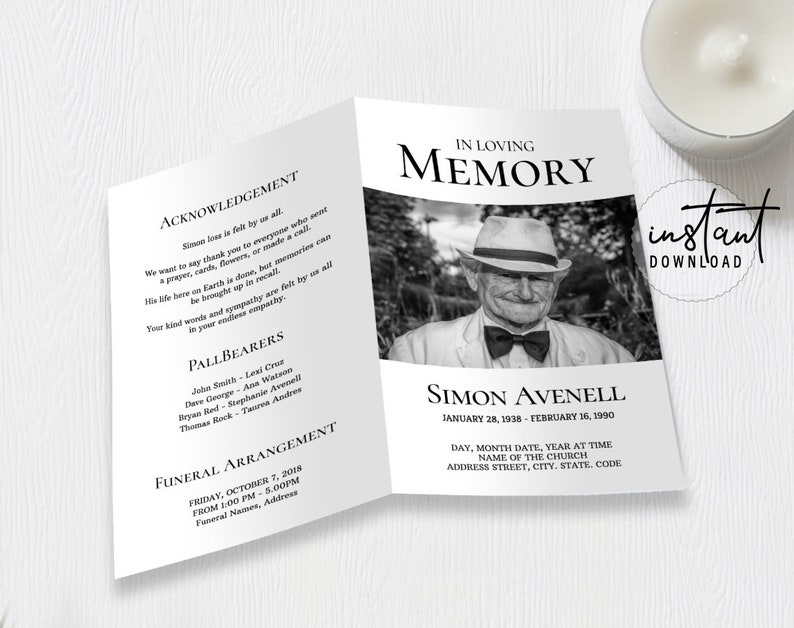 4 Page Funeral Program Template Editable Funeral Program - Etsy