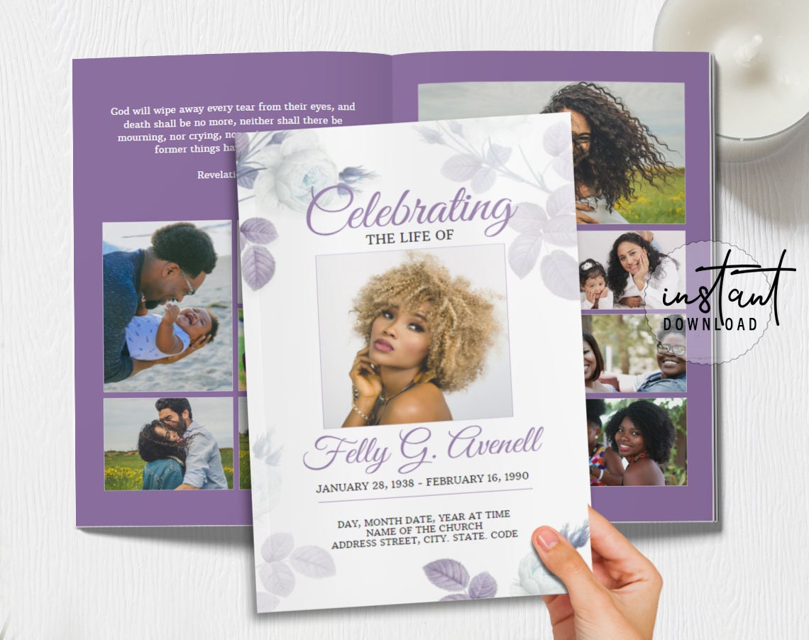8 Page Funeral Program Template Editable Funeral Program - Etsy