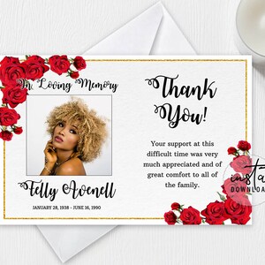 Funeral Thank You Cards, Memorial Thank You Cards, Red Rose Funeral ...