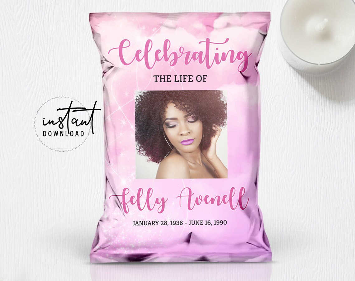Funeral Chip Bag Label, Memorial Chip Bag, Pink Clouds Theme, Pink ...