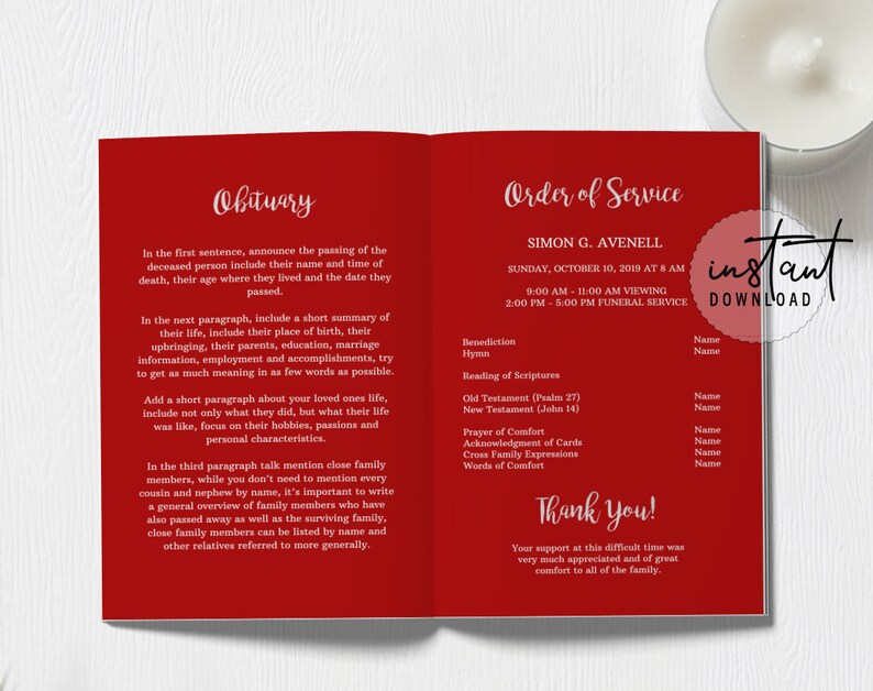 4 Page Funeral Program Template Editable Funeral Program - Etsy