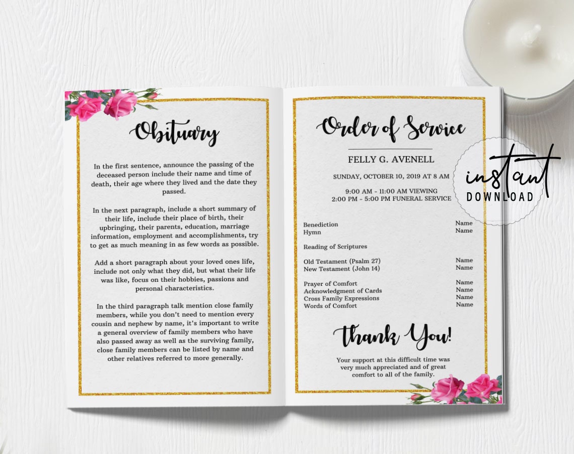 8 Page Funeral Program Template Editable Funeral Program - Etsy