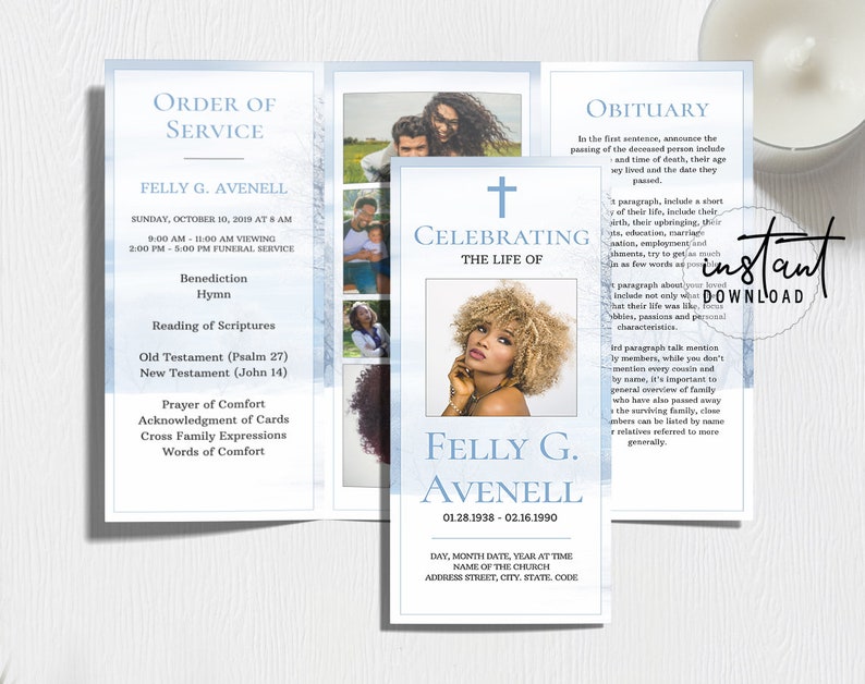 Trifold Funeral Program Template Tri-fold Brochure Winter - Etsy