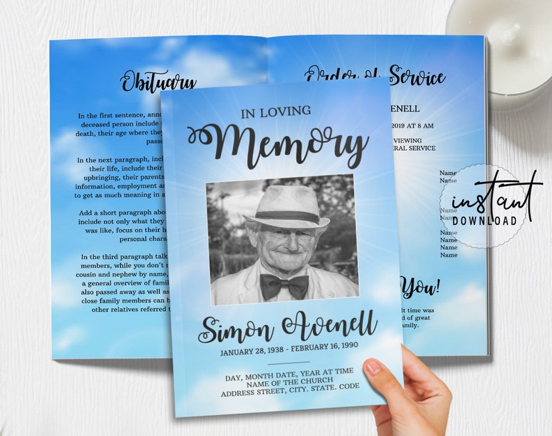 4 Page Funeral Program Template Editable Funeral Program - Etsy