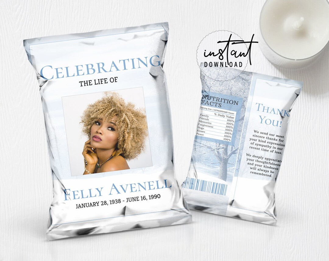 Funeral Chip Bag Label, Memorial Chip Bag, Pink Clouds Theme, Winter ...