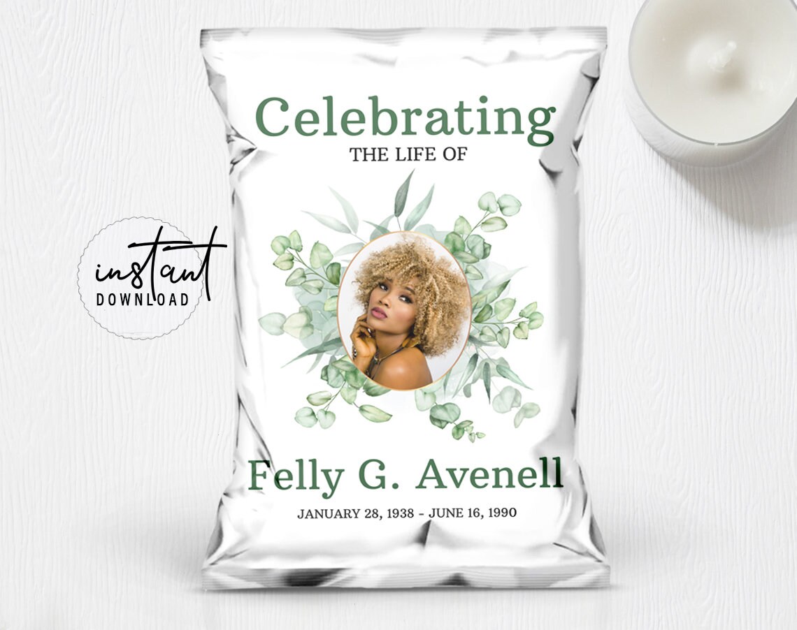 Funeral Chip Bag Label Memorial Chip Bag Green Leaves - Etsy