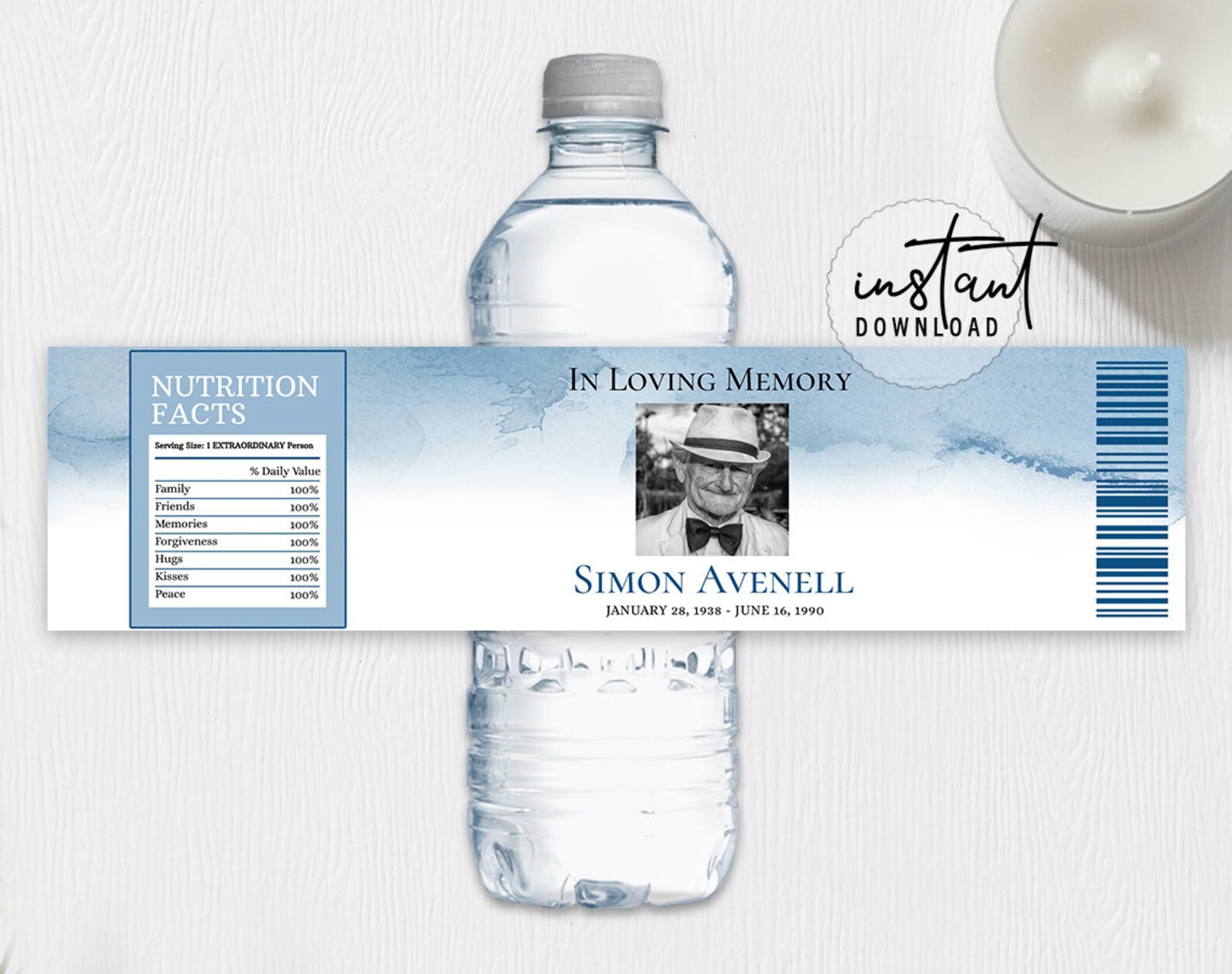 Funeral Water Bottle Label, Memorial Water Bottle, Blue Watercolor ...