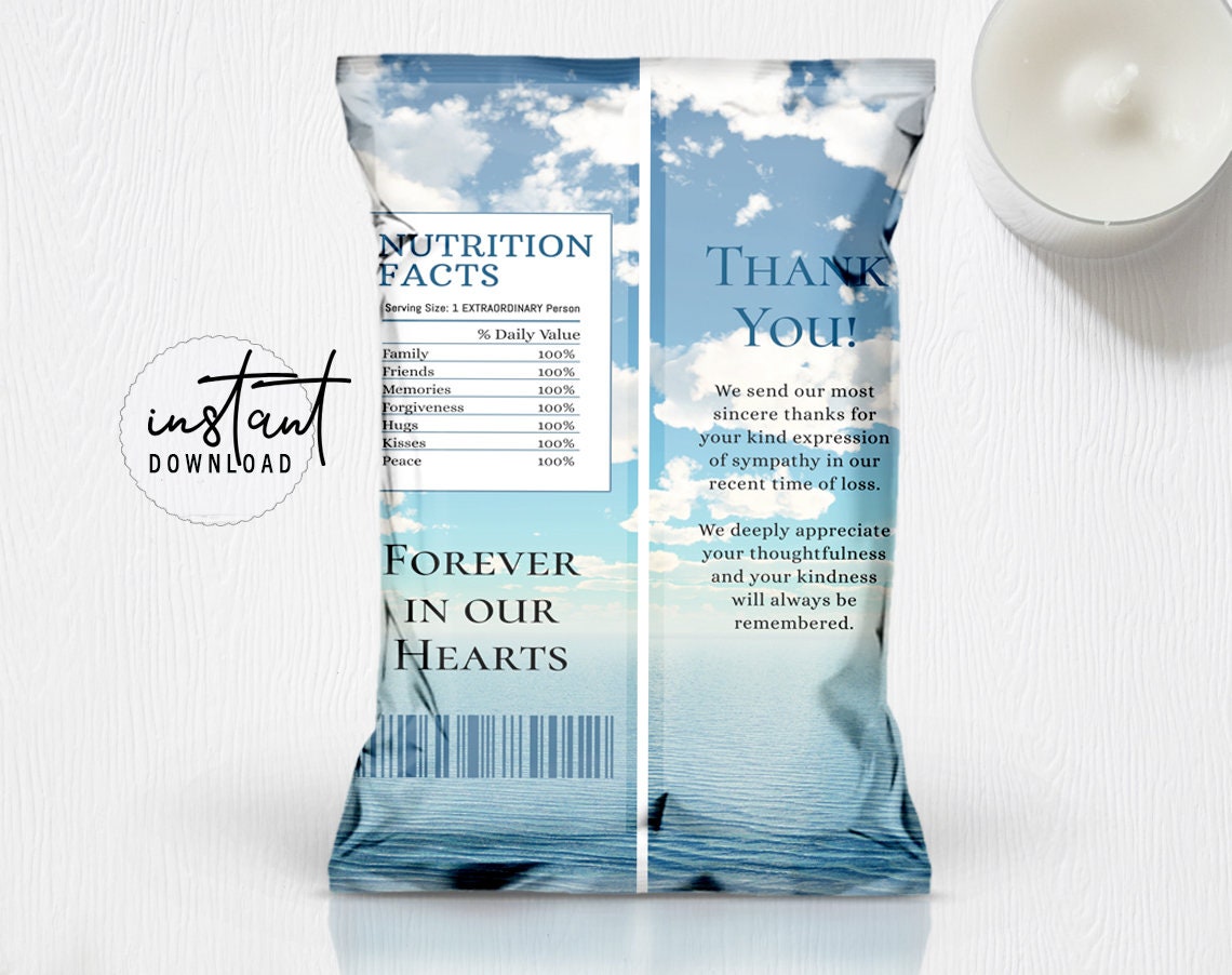 Funeral Chip Bag Label Memorial Chip Bag Blue Sky Water - Etsy