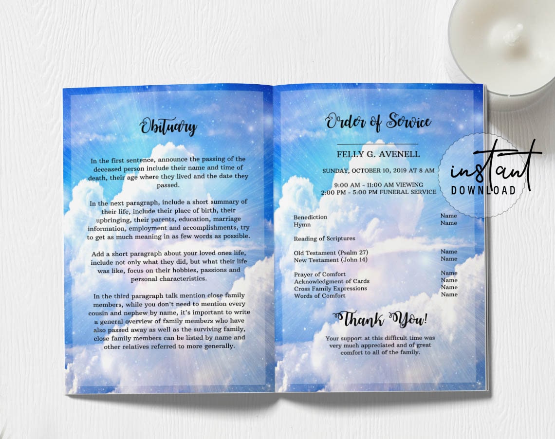 4 Page Funeral Program Template Editable Funeral Program - Etsy