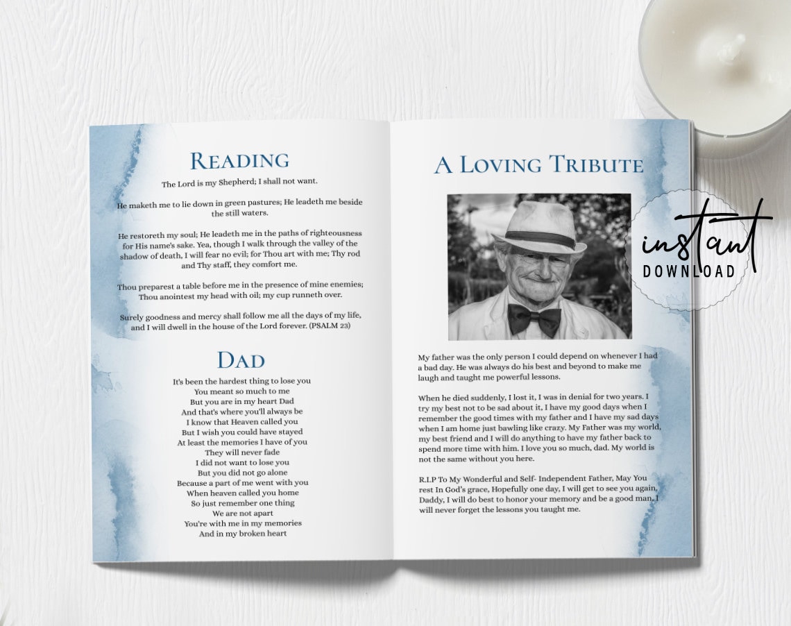 8 Page Funeral Program Template Editable Funeral Program - Etsy