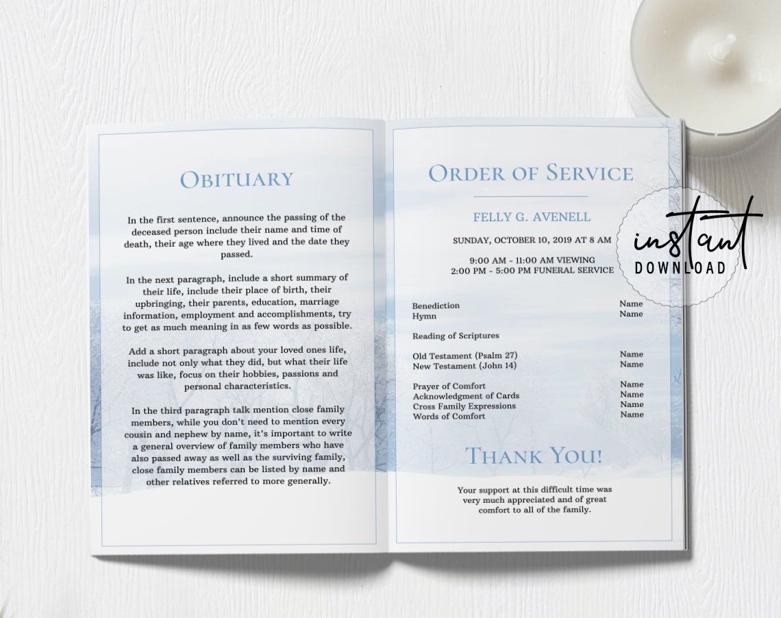 4 Page Funeral Program Template Editable Funeral Program - Etsy