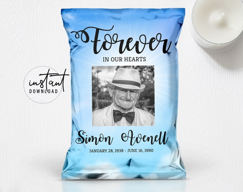 Funeral Chip Bag Label, Memorial Chip Bag, Blue Clouds Theme, Clouds ...