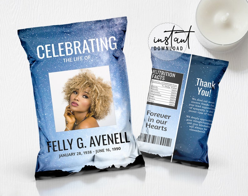 Funeral Chip Bag Label, Memorial Chip Bag, Milky Way Galaxy Theme ...