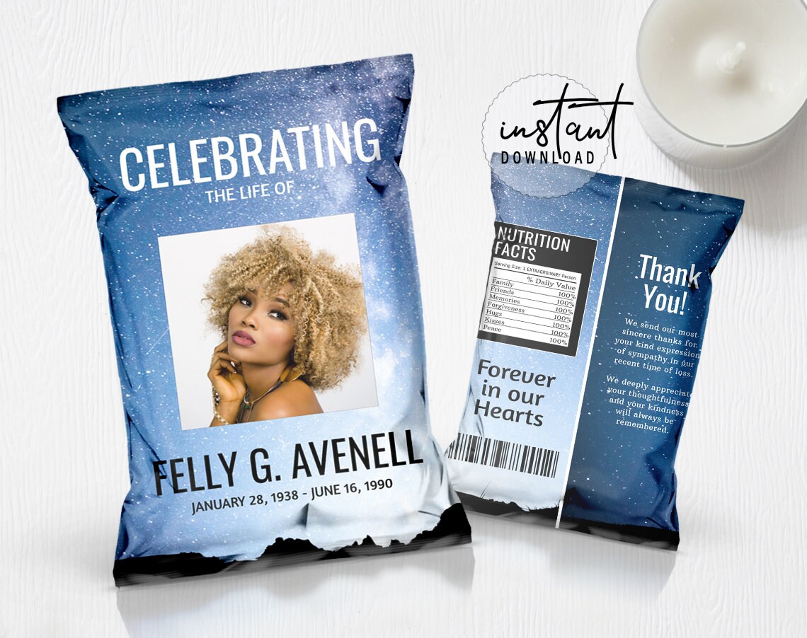 Funeral Chip Bag Label, Memorial Chip Bag, Milky Way Galaxy Theme ...