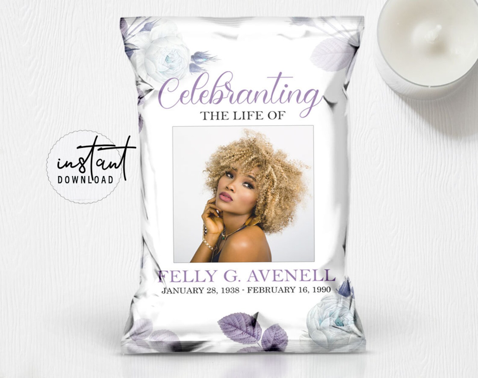 Funeral Chip Bag Label, Memorial Chip Bag, Purple Rose Theme Funeral ...