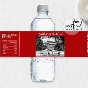 Funeral Water Bottle Label, Memorial Water Bottle, Red and Silver ...