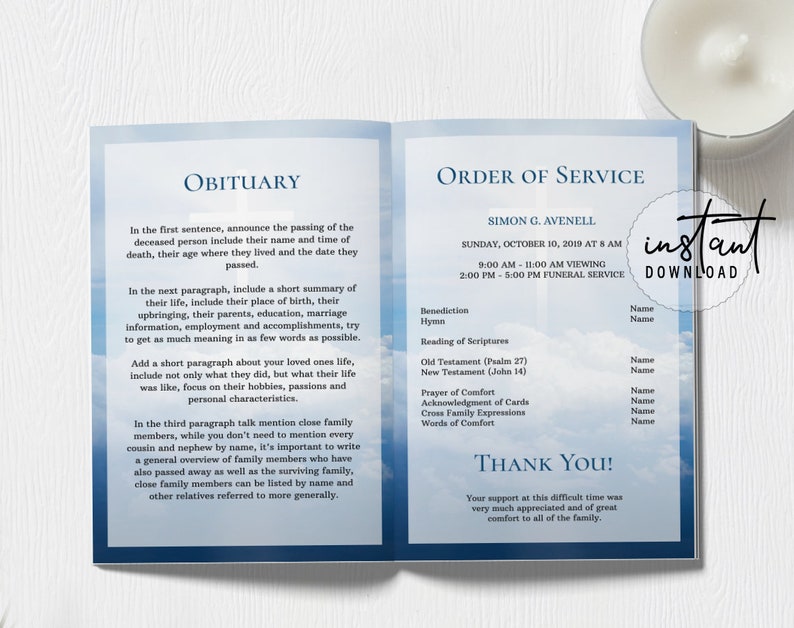 4 Page Funeral Program Template Editable Funeral Program - Etsy