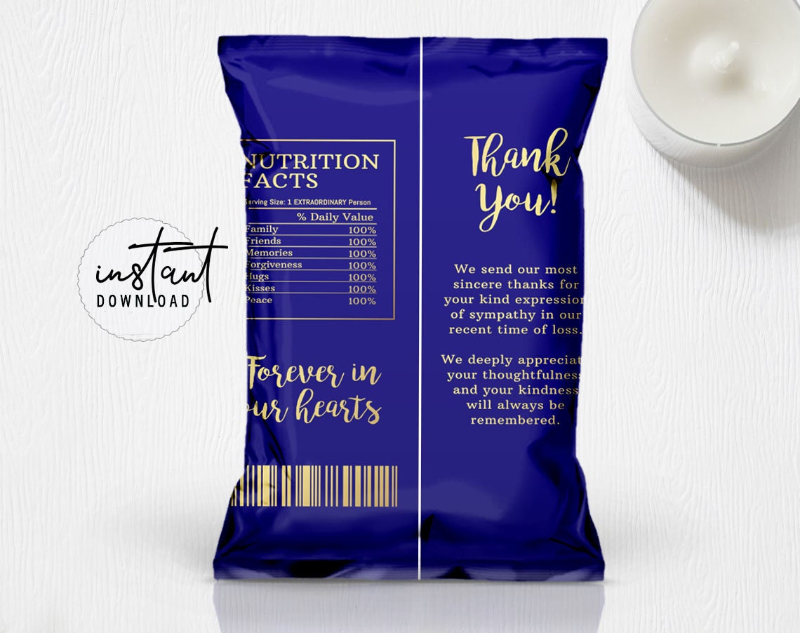 Funeral Chip Bag Label Memorial Chip Bag Blue and Gold - Etsy
