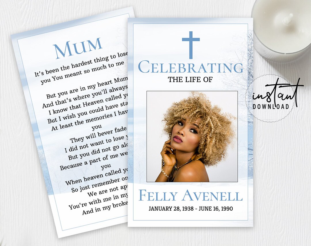 Funeral Prayer Card, Prayer Cards for Funeral, Winter Theme, Memorial ...