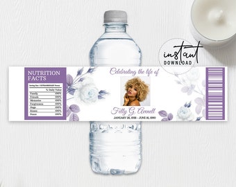 Funeral Water Bottle Label, Memorial Water Bottle, Funeral Clouds Theme ...