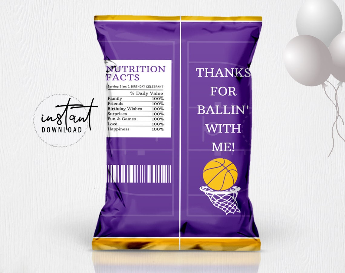 Basketball Chip Bag Label Chip Bags Party Favor Purple and - Etsy