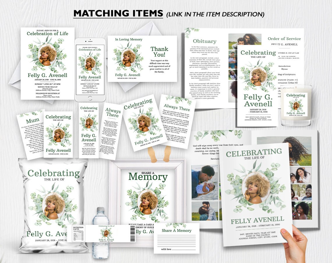 Funeral Program Fan Funeral Fans Template Green Leaves - Etsy