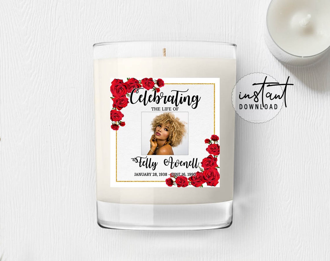 Funeral Candle Labels, Funeral Candle Favors, Red Rose Funeral Program ...