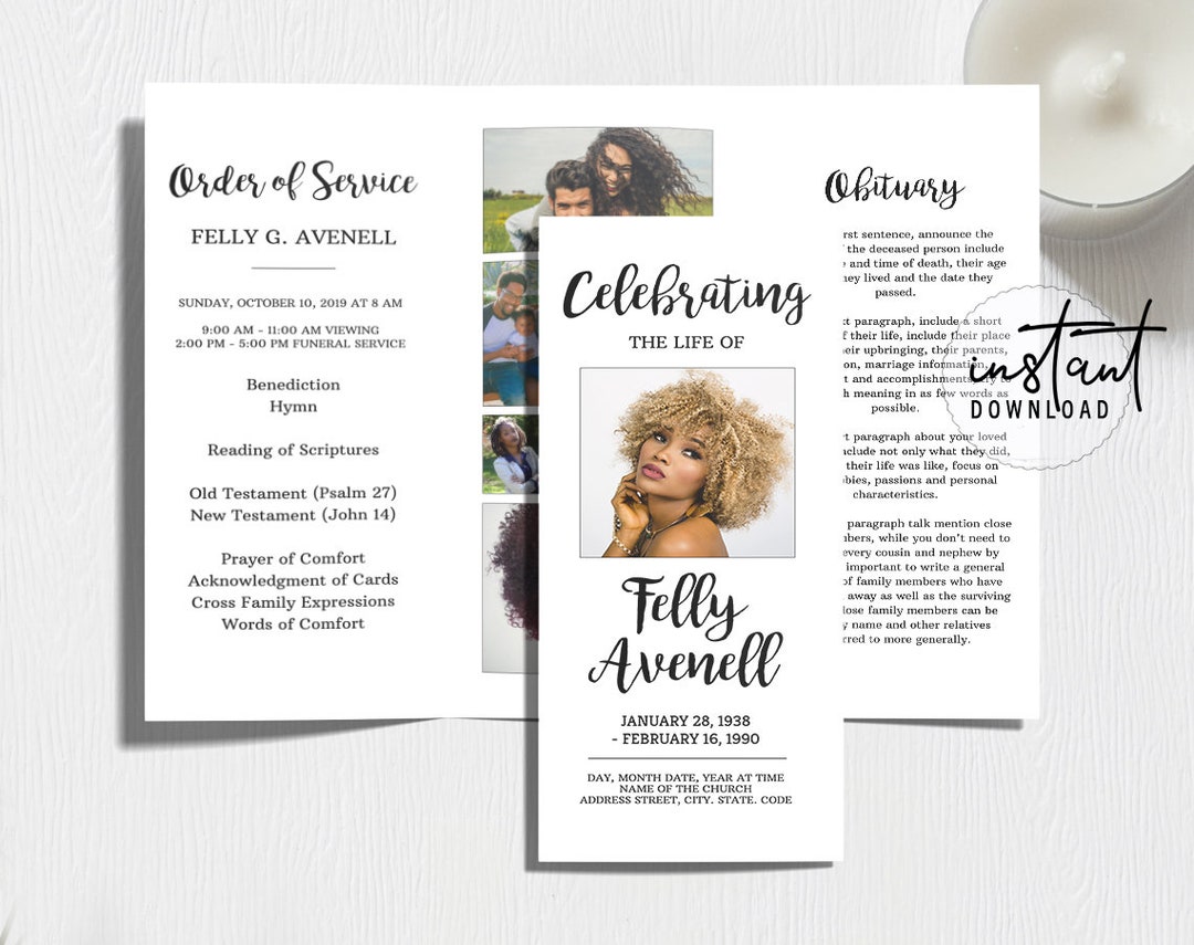 Trifold Funeral Program Template, Tri-fold Brochure, Minimalist Funeral ...