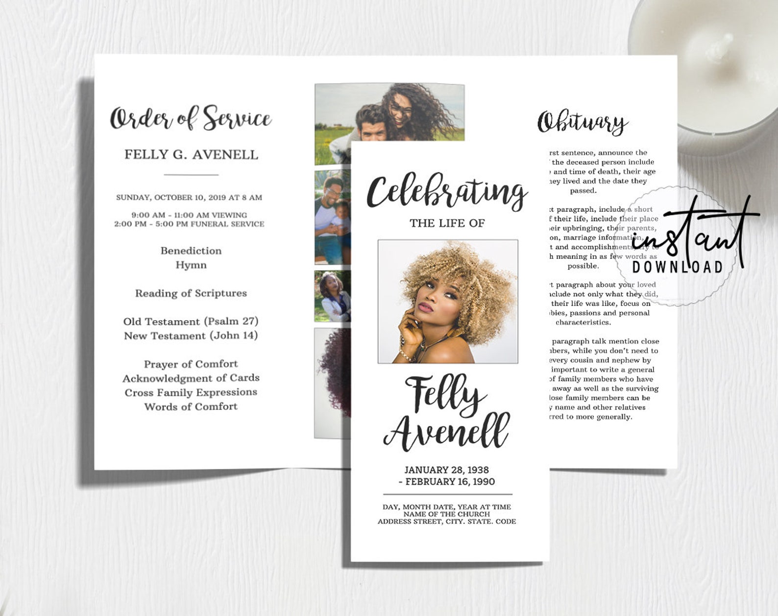 Trifold Funeral Program Template Tri-fold Brochure - Etsy