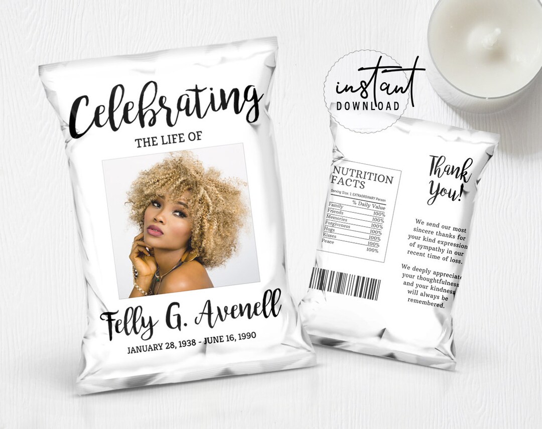 Funeral Chip Bag Label, Memorial Chip Bag, Minimalist Funeral Theme ...