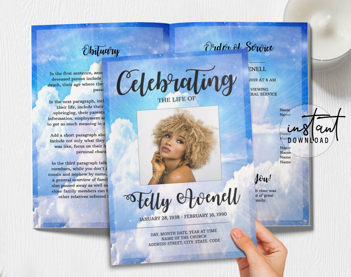 4 Page Funeral Program Template Editable Funeral Program - Etsy