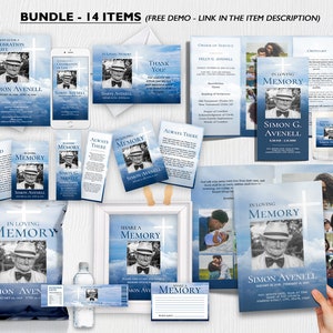 Funeral Bundle Set, Funeral Program Template, Funeral Program, Blue Sky ...