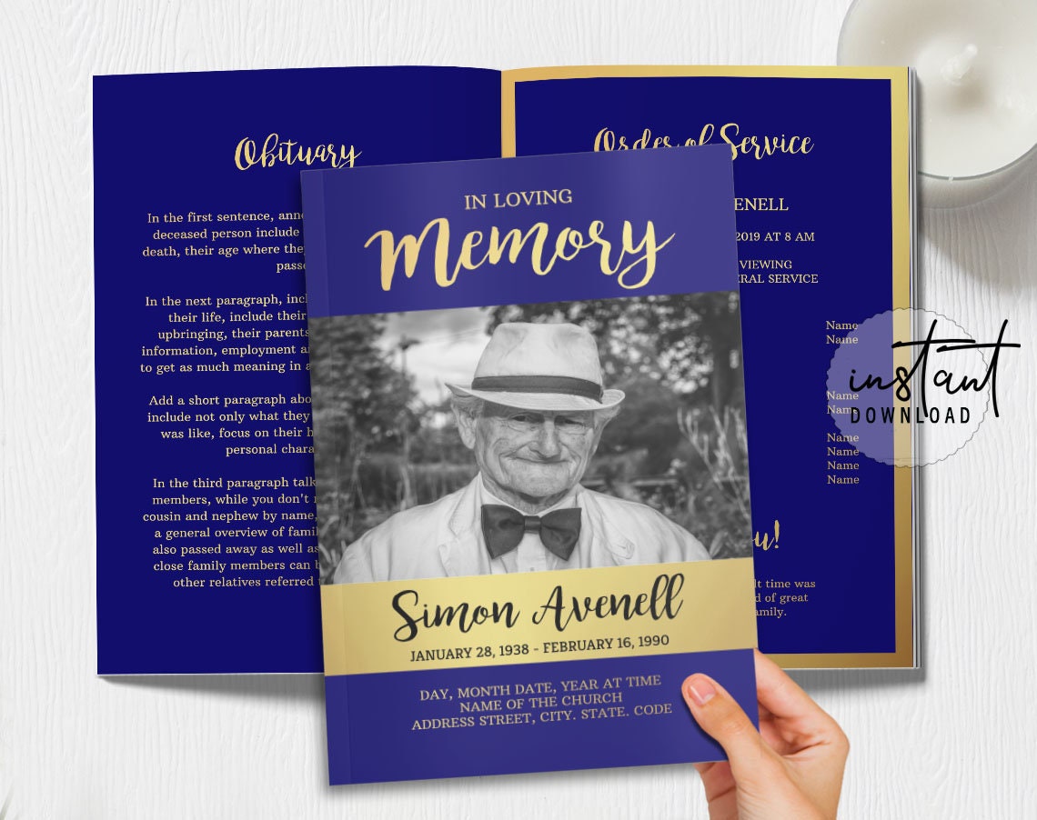 4 Page Funeral Program Template Editable Funeral Program - Etsy