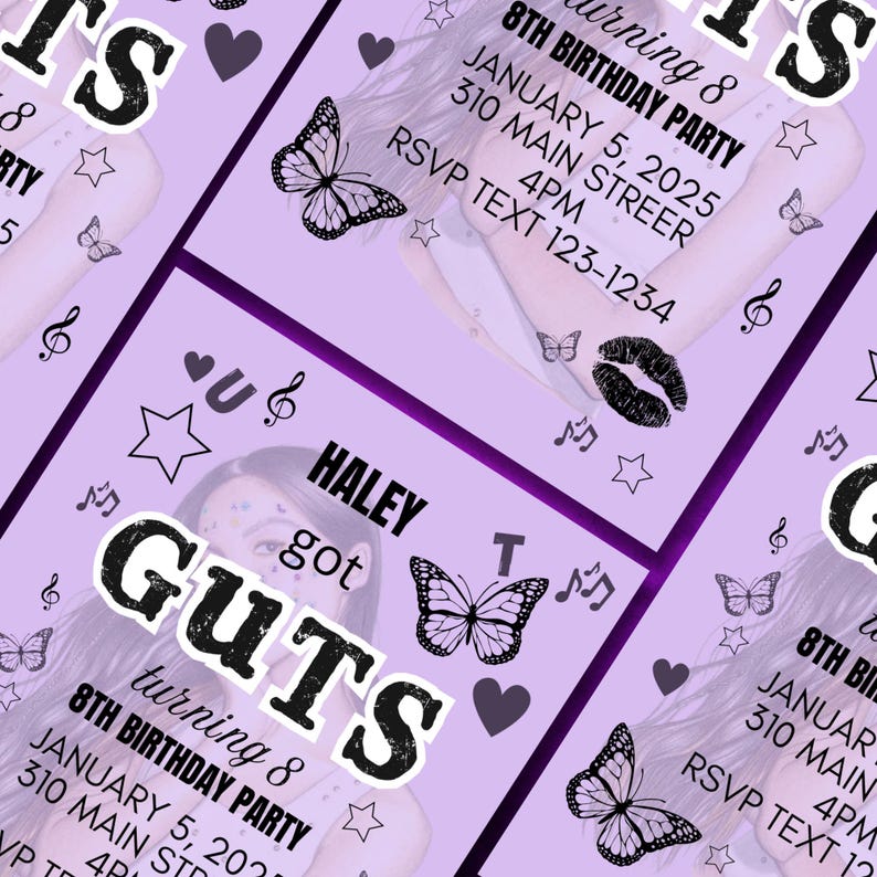 Olivia Rodrigo Birthday Invitation: SOUR & GUTS Theme (canva Template ...