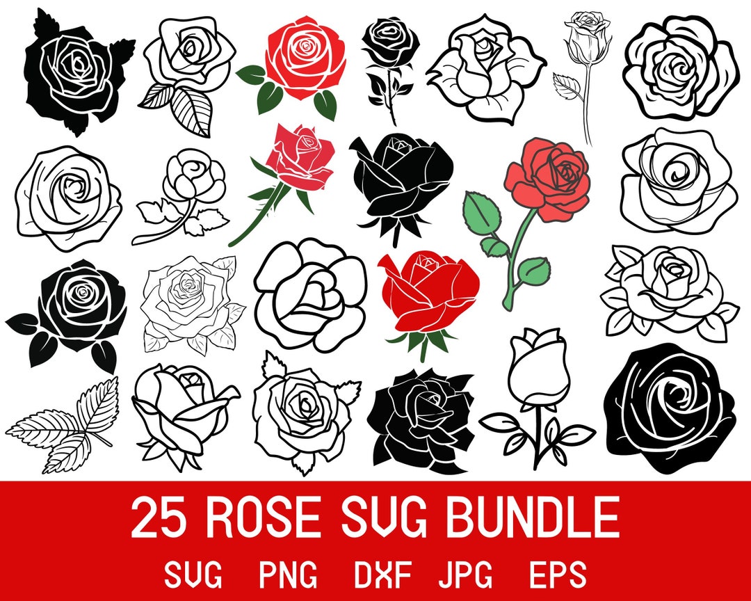 Rose Svg Bundle, Rose Clipart, Roses Svg, Roses Template Svg, Rose ...