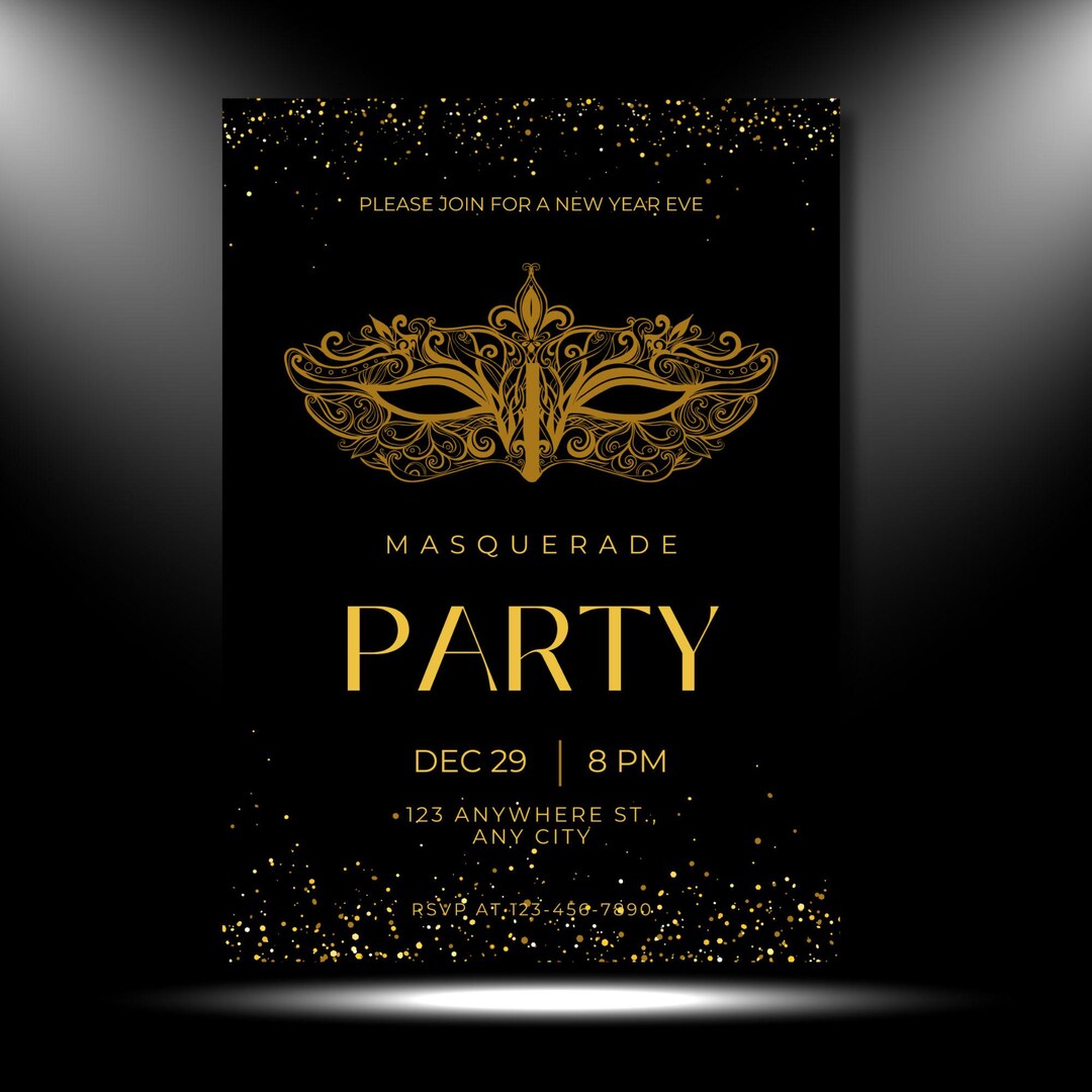 Printable New Year's Masquerade Invitation Masked Ball Evite New Year's ...
