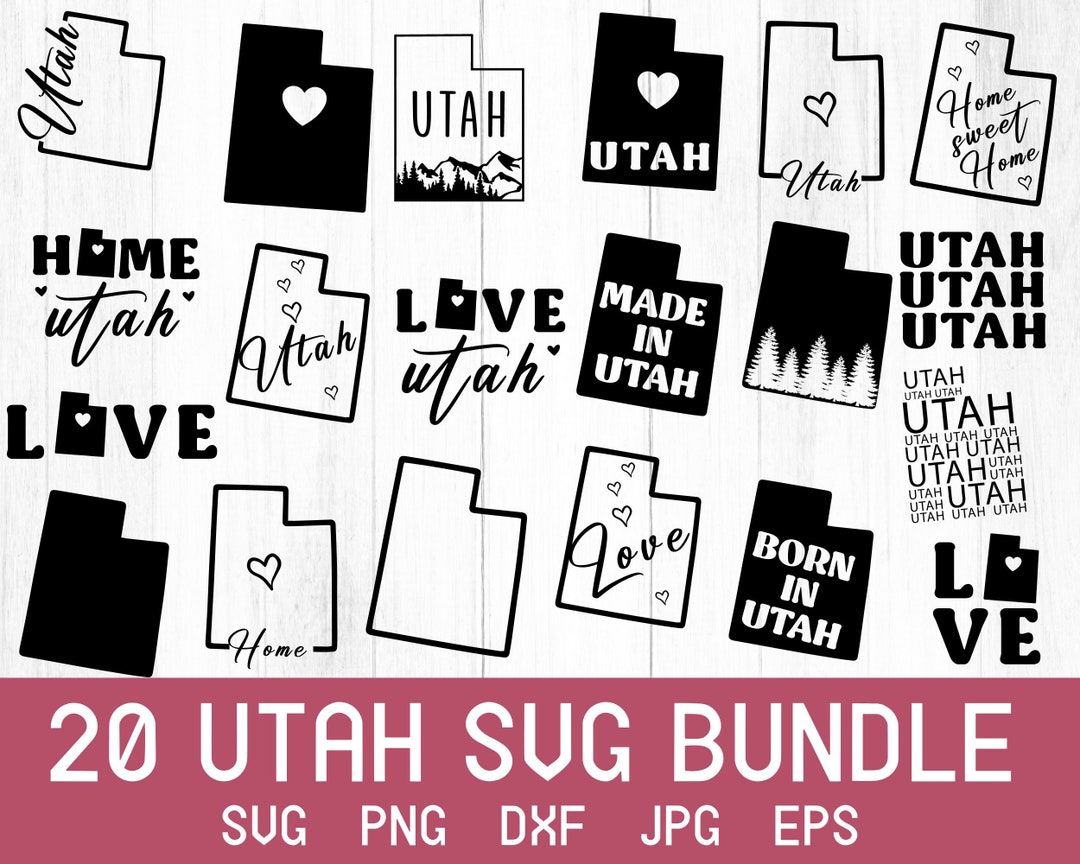 Utah SVG Bundle: State Outline, Patriotic Heart Designs (digital ...