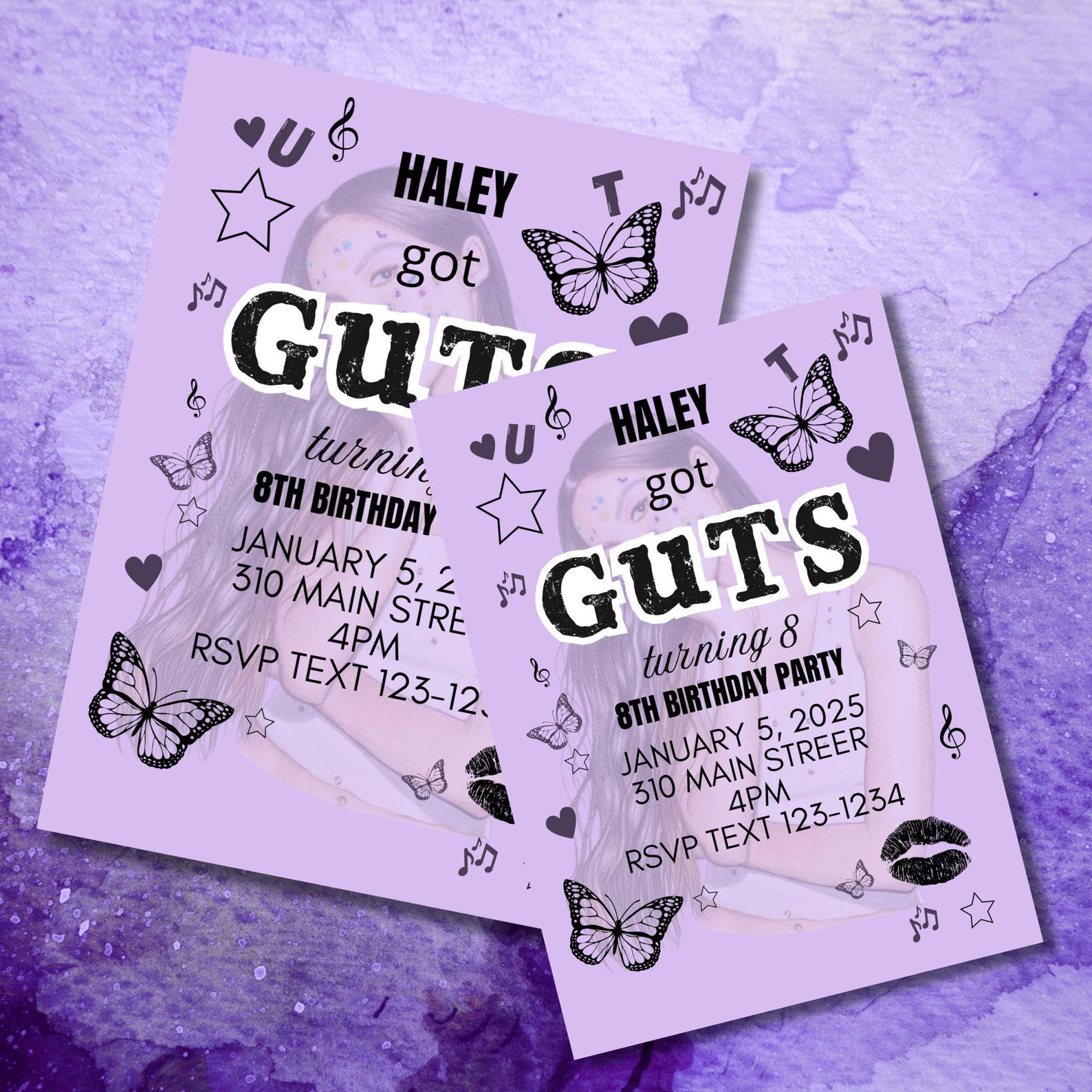 Olivia Rodrigo Birthday Invitation: SOUR & GUTS Theme (canva Template ...