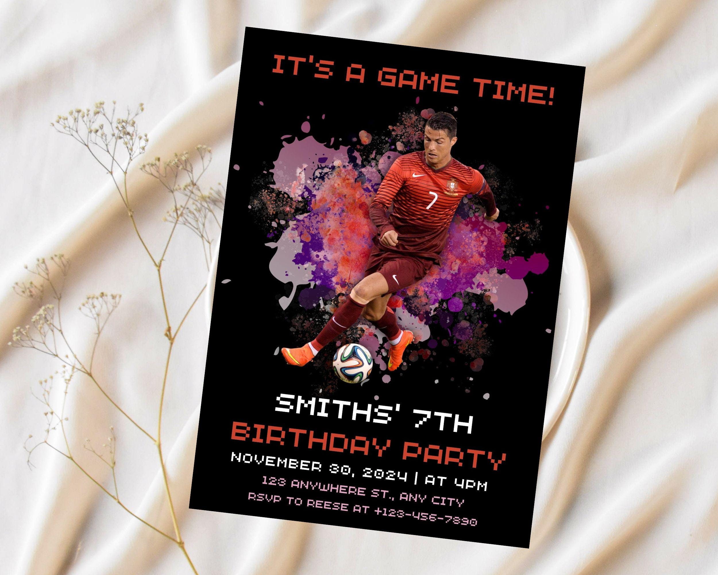 Cristiano Ronaldo Birthday Invitation: CR7 Soccer Theme (digital ...