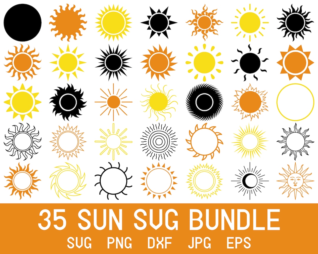 Sun Svg, Sunshine Svg, Sun and Moon Svg, Sun Clip Art, Moon Svg, Sunset ...