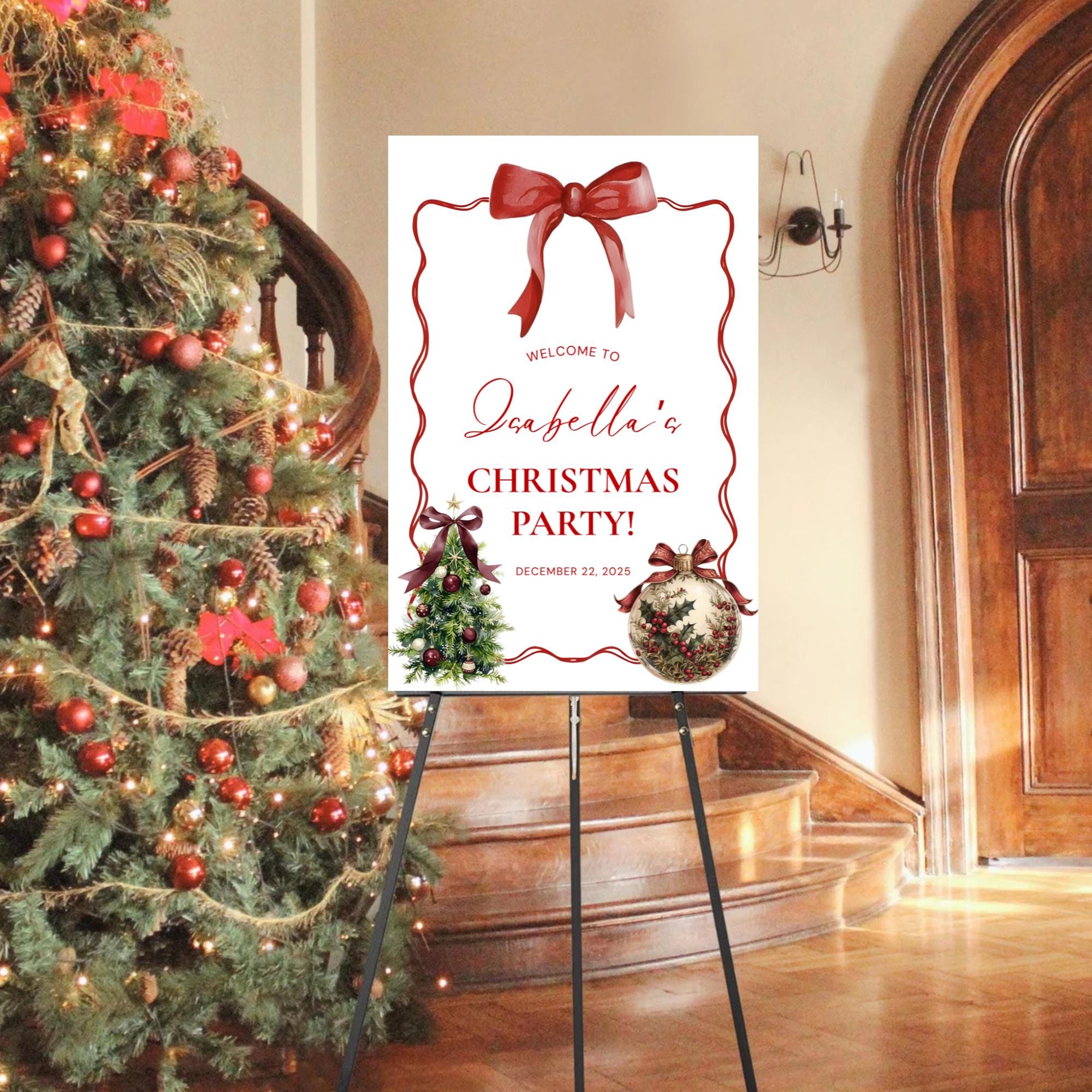 Editable Christmas Party Welcome Sign, Whimsical Holiday Sign Board ...