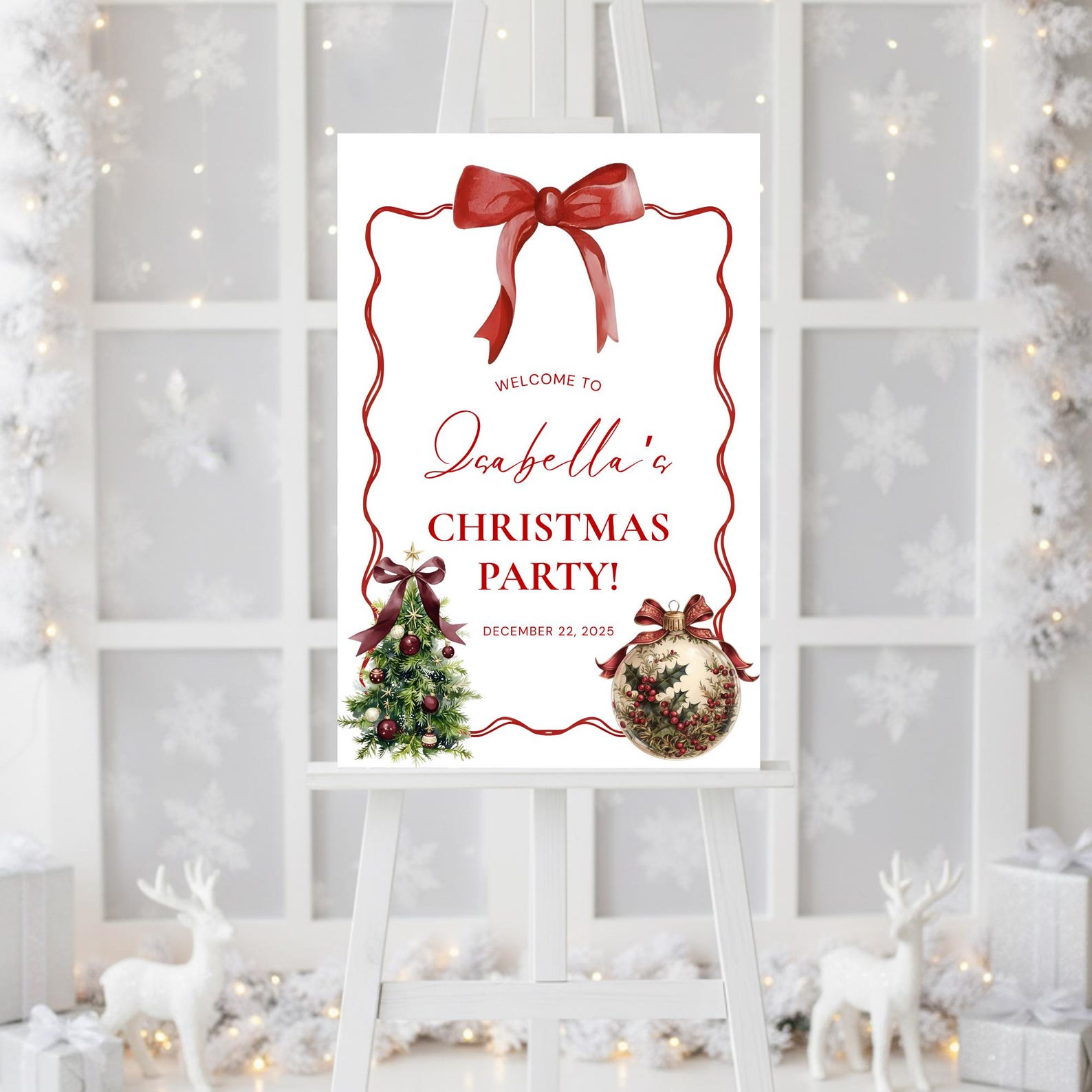Editable Christmas Party Welcome Sign, Whimsical Holiday Sign Board ...