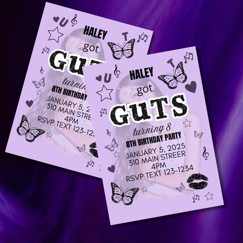 Olivia Rodrigo Birthday Invitation: SOUR & GUTS Theme (canva Template ...