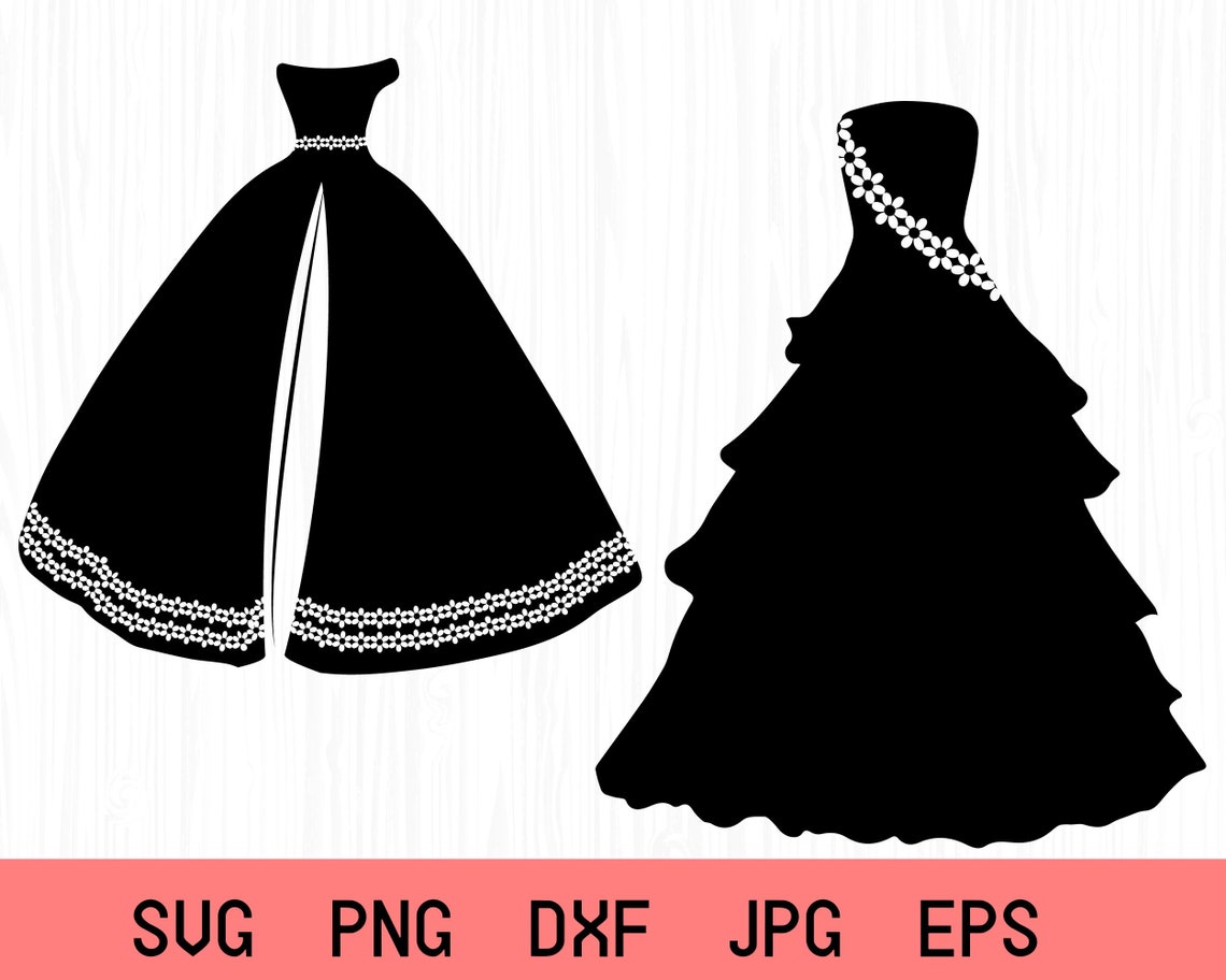 Floral Wedding Dress SVG, Cricut Silhouette Cut Files - Etsy