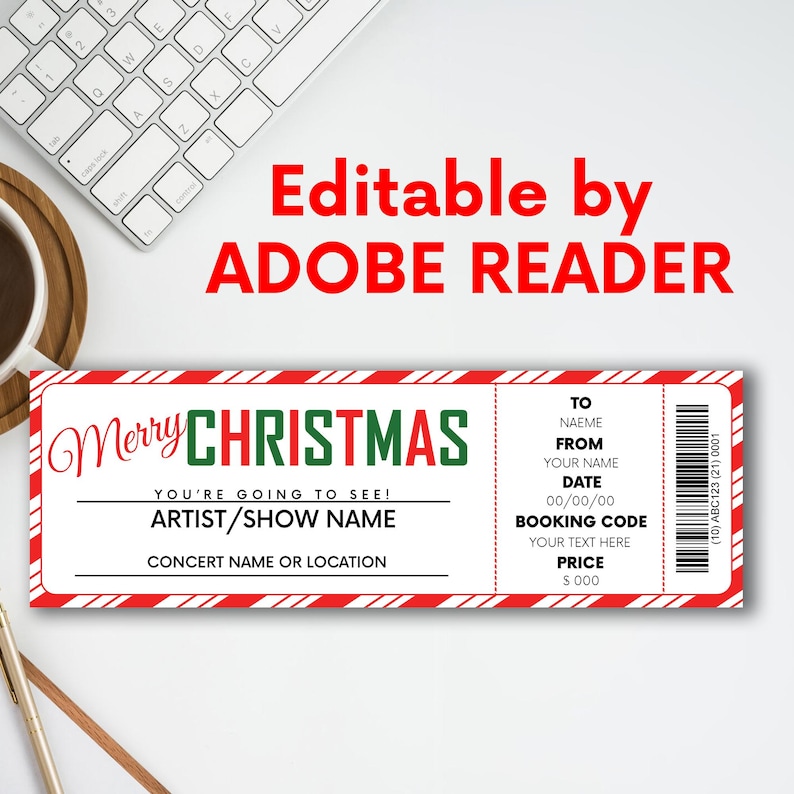 Editable Christmas Concert Ticket Template: Printable Surprise Gift ...