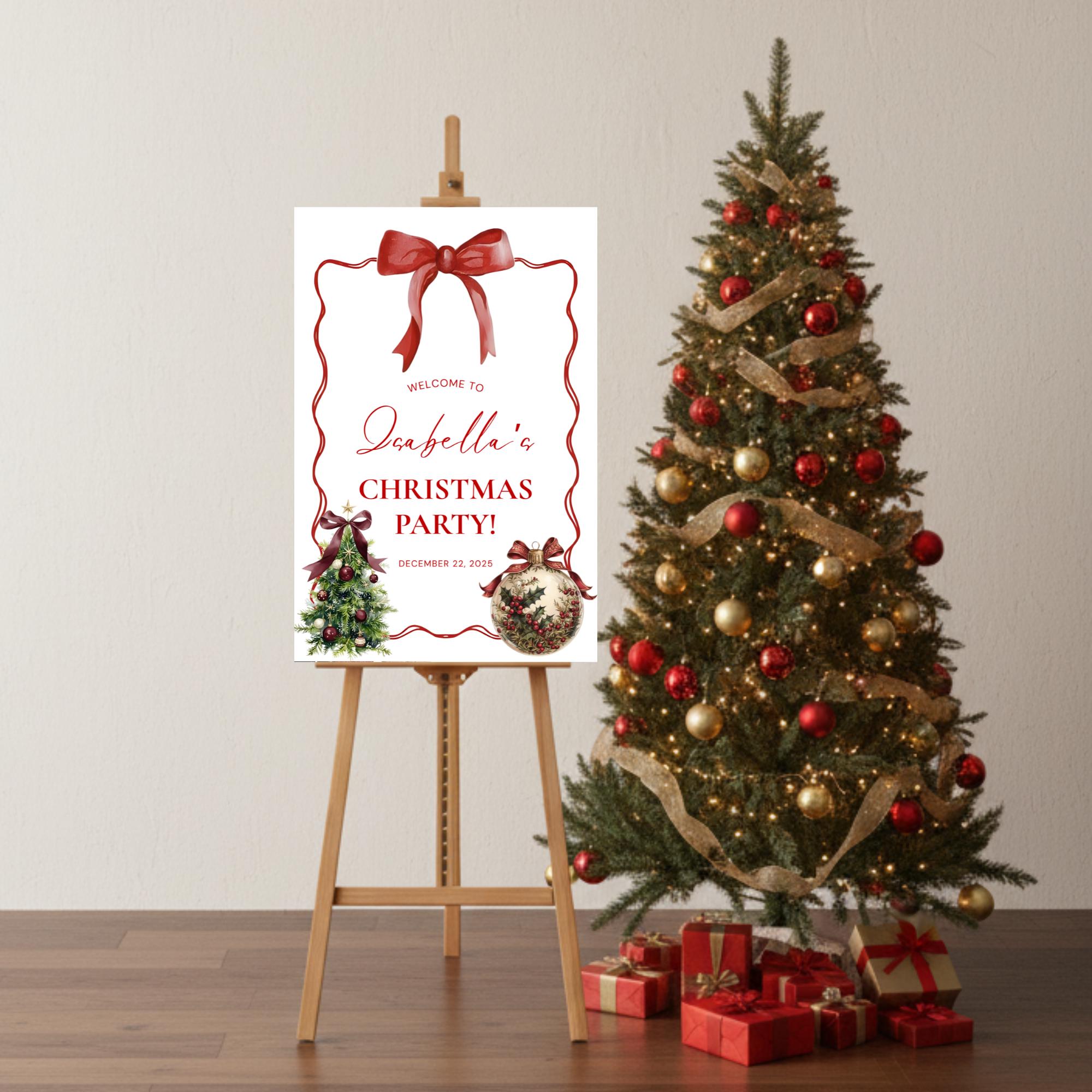 Editable Christmas Party Welcome Sign, Whimsical Holiday Sign Board ...
