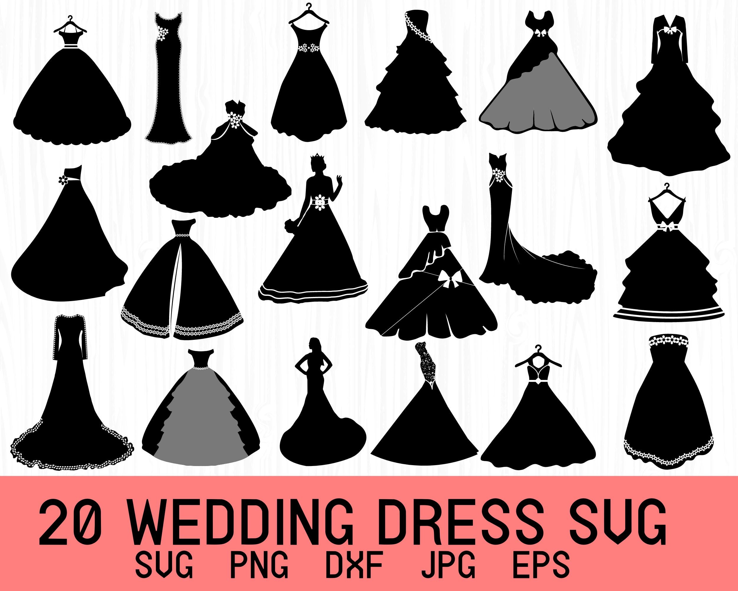 Floral Wedding Dress SVG, Cricut Silhouette Cut Files - Etsy